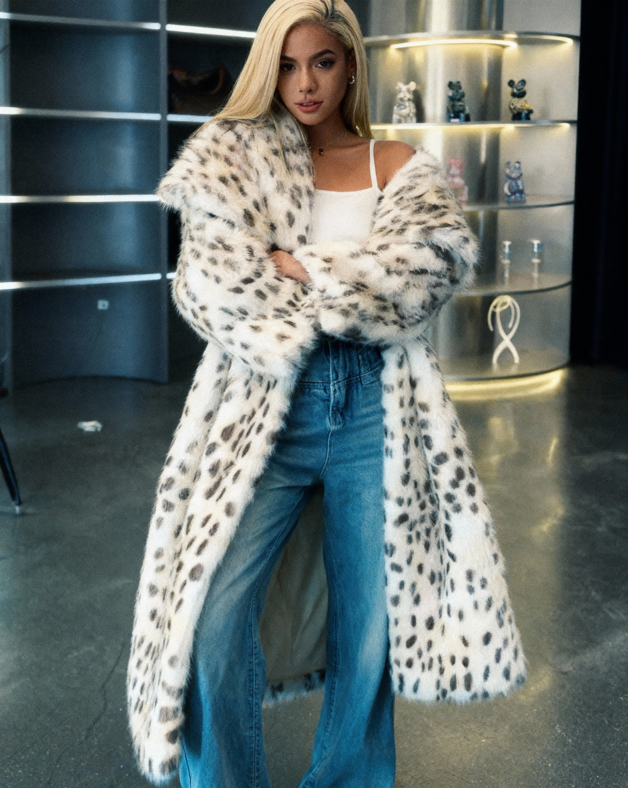 Asteria Snow-Leopard Faux-Fur Coat – Boreal Luxe